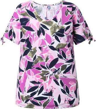 Ulla Popken T-Shirt T-Shirt Bl&uuml;ten A-Linie V-Ausschnitt Halbarm
