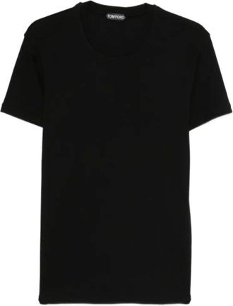 Tom Ford Homme, Tops, Noir, Taille: L Perforated Rib SS Crew Neck T-Shirt