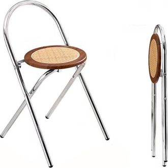 Generic Klappbarer Barhocker aus Rattan mit R&uuml;ckenlehne, rustikaler, hoher Holzstuhl, runder Fr&uuml;hst&uuml;ckshocker, einfache Montage ohne Aufbau