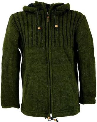 Guru Shop Guru-Boutique, Cardigan en Laine Nepal Cardigan Olive, Modèle 2, Size:XL, Vestes, Cardigans et Ponchos