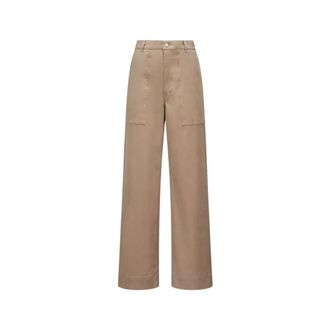 Moncler Femme, Pantalons, Beige, Taille: 38 FR Pantalon Gabardine Taille Haute Jambe Droite