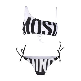 Moschino Asymmetrisches Bikini-Set mit wei&szlig;em Print - - Swimwear - Damen - Wei&szlig; - M