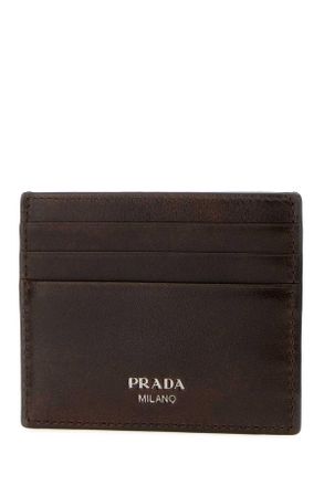 Prada Mens Chocolate Leather Card Holder Cacao Exterior: Calf Portafogli Wallet