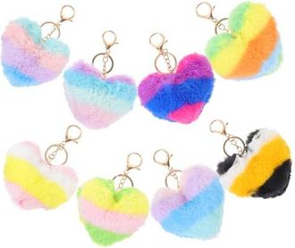 Frcolor 8 pi&egrave;ces Lot de Porte Cl&eacute;s Coeur Color&eacute;e Pendentifs Pompon et Esth&eacute;tiques pour Sacs et Cl&eacute;s Femme