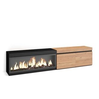 Skraut Home | TV-Schrank, Lowboard | f&uuml;r Wohnzimmer und Esszimmer | 210 | F&uuml;r TV-Ger&auml;te bis zu 80 | Elektrokamin XXL | Moderner Stil | Eiche Schwarz