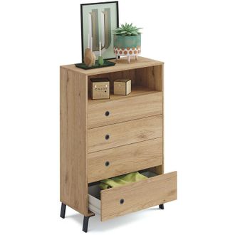 PEGANE Pegane - Commode de rangement 4 tiroirs coloris ch&ecirc;ne dor&eacute; - Hauteur 120 x Longueur 74.5 x Profondeur 40 cm