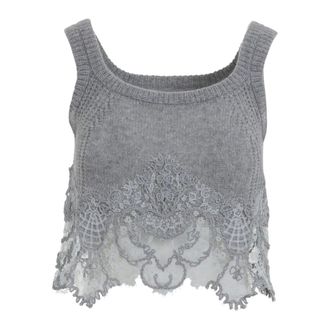 Ermanno Scervino Femme, Pulls, Gris, Taille: 36 FR Cropped Cashmere Top