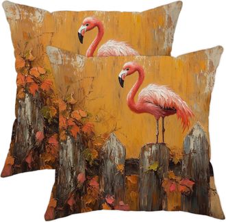 Generic Herbstflamingos Zierkissenbez&uuml;ge Atmungsaktiv Sofakissenbezug Komfort Kissenbezug F&uuml;r Heimdekoration Hotel B&uuml;ro 45X45Cm 2Er Set