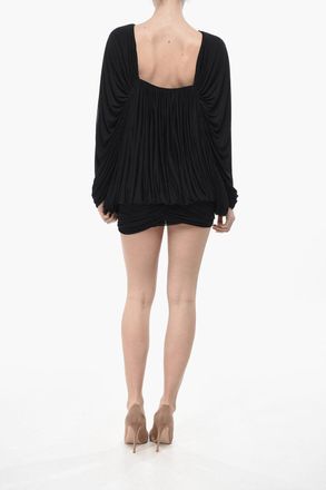 Saint Laurent Draped Viscose Minidress With Batwing Sleeves Saint Laurent