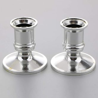 NA Kerzenständer für Stumpenkerzen, Kunststoff, silberfarben, 2 Stück