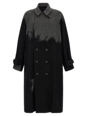 Yohji Yamamoto Shaded Herringbone Wool Coat - Black