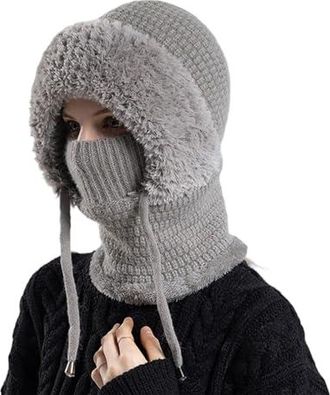 Generic Bonnet 3 en 1 pour femme, bonnet dhiver chaud tricot&eacute; avec &eacute;charpe et couvre-visage, chapeau thermique coupe-vent pour temps froid, id&eacute;al pour la marc