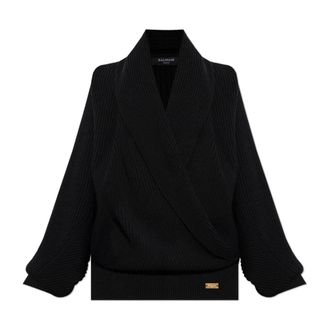Balmain Pull &agrave; capuche oversize en maille - Femme - Pulls - Noir - Taille: 38 FR