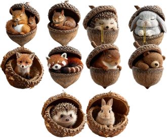 Generic Christmas Tree Animal Acorn Ornamente - | 10 St&uuml;ck Tiermuster Ornament - 2D Acryl Christmas Anh&auml;nger Dekoration F&uuml;r Familie Freunde Car Rearview Mirro