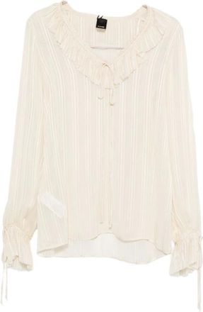 Pinko Pinko, Femme, Blouses et Chemises, Beige, Taille: 42 FR Blouse Fluide F&eacute;minine en Viscose avec Lignes Raffin&eacute;es