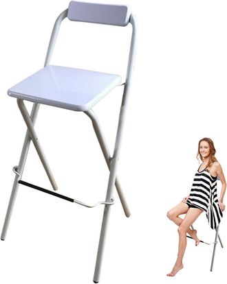 Generic Barhocker Klappbar mit Fu&szlig;st&uuml;tze, Wei&szlig;er Tragbarer Hochstuhl, Thekenstuhl mit Lehne, Belastbar bis 150kg(65cm/26inch)