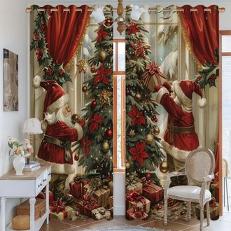 Generic Weihnachtsmann-Verdunkelungsvorh&auml;nge, festlicher traditioneller Weihnachtsbaum, Weihnachtsstern, faltenfrei, Sichtschutzvorh&auml;nge f&uuml;r Wohnung, Wohnzimm