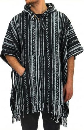 Loud Elephant Poncho &agrave; capuche 100% coton tiss&eacute; Gheri Style mexicain - Noir - Taille unique