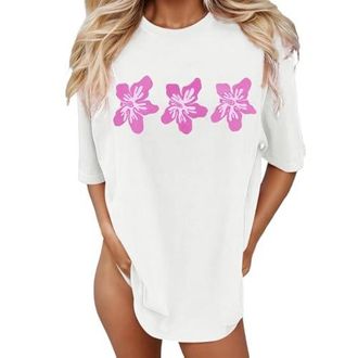 Generic T-shirt pour femme T-shirt Plage T-shirts graphiques surdimensionn&eacute;s pour femmes Baggy Chemises esth&eacute;tiques Hauts de vacances d&eacute;t&eacute;, Blanc., XXL