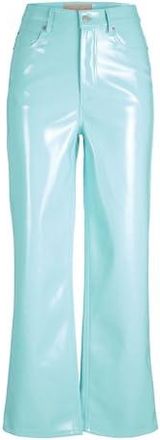 Jack & Jones JXKENYA HW Straight Faux Leat Pants Noos Pantalons, Bleu Aruba-D&eacute;tails : Brillant-Long, L Femme