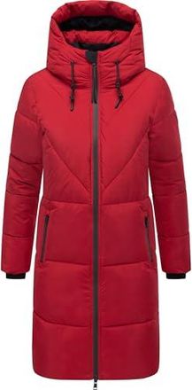 Navahoo Manteau dhiver long pour femme - Manteau matelass&eacute; chaud avec grande capuche et col doubl&eacute; en polaire - Doudou froid - XIV XS-5XL, rouge fonc&eacute;, L