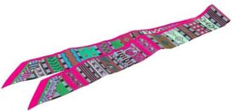 Herm&egrave;s Pre-owned Twilly Foulard Colliers de Chiens - Femme - Pre-owned - Rose - Taille: ONE Size