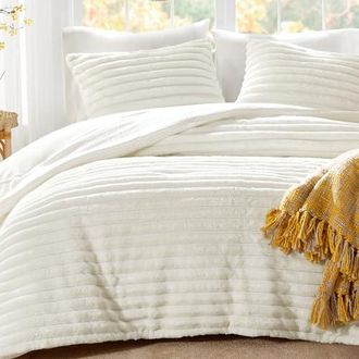 INTELLIGENT DESIGN Bettw&auml;sche-Set f&uuml;r Doppelbett, Pl&uuml;sch-Bettw&auml;sche, Mikrofaser-R&uuml;ckseite, 2-teilig, leicht, superweich, gerippter Samt, 1 Kissenbezug, flauschiges Bettw