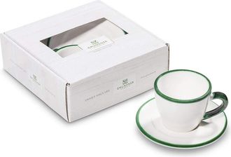 Gmundner Keramik Espresso for You Gourmet Geschirrset Gr&uuml;ner Rand Geschirr, handgemacht in &Ouml;sterreich