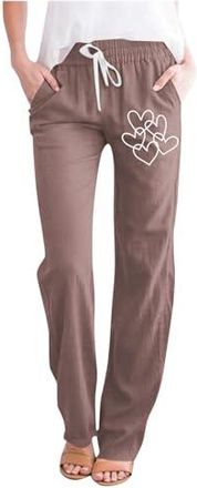 Generic Pantalon en coton et lin pour femme - Jambe large - Pantalon de plage d&eacute;t&eacute; confortable - Pantalon de yoga Palazzo - XIYU26089, kaki, XXL