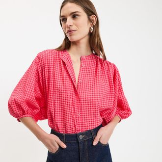 La Redoute Collections Chemise Col Mao &Agrave; Carreaux Volume Oversize En Coton Signature Berthe