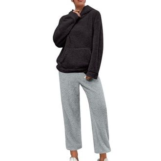 Generic V&ecirc;tements de sport 2 pi&egrave;ces pour femme - D&eacute;bardeurs solides - Pantalon large - Ensemble leggings et sweat-shirt - Jogging pour femme, Noir, XXXXL