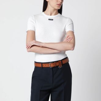 Miu Miu Wei&szlig;es T-Shirt mit Logo-Patch