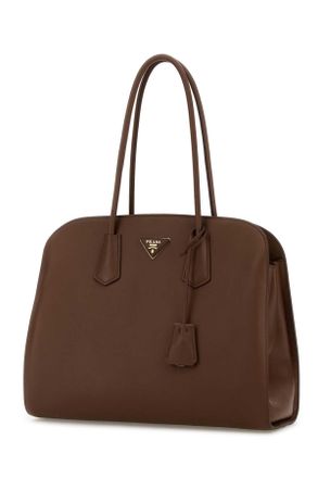 Prada Womens Chocolate Leather Shopping Bag Palissandro Borse A Mano