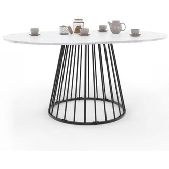 IDMarket Idmarket - Table &agrave; manger extensible ronde yuna 4-8 personnes plateau effet marbre blanc alaska et noir 110 - 150 cm