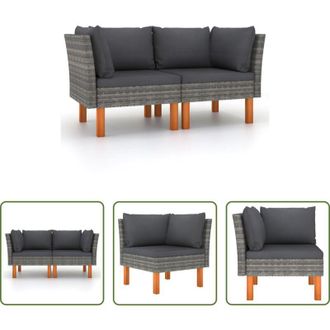 vidaXL Gartensofa - Ecksofas 2 Stk. Poly Rattan und Eukalyptus Massivholz