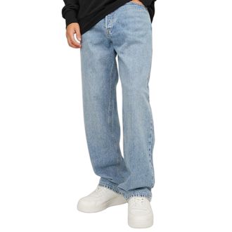 Jack & Jones Baggy Jeans Herren - Loose Fit Jeanshose aus 100% Baumwolle ohne Stretch in Blau, High-Rise Bund, Stonewashed Used-Look, Weite Beinöffnung & Knopfleis