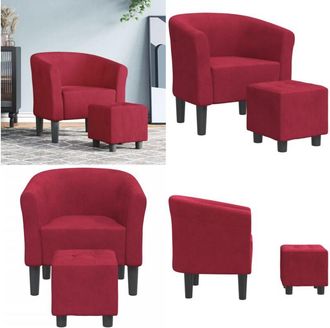 vidaXL Clubsessel mit Fu&szlig;hocker Weinrot Samt - Samtsofa - Sessel Rot - Lounge Chair - Beistelltisch - Deko M&ouml;bel - Home & Living