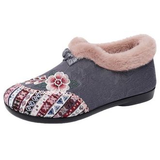 Generic Bottines dhiver chaudes &agrave; motif floral pour femme, doubl&eacute;es de fourrure, chaudes en peluche, semelle souple antid&eacute;rapante, chaussures de tous les jour