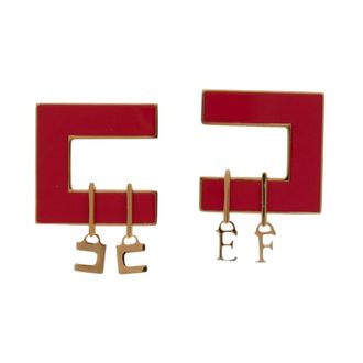 Elisabetta Franchi Maxi-Ohrringe mit Emaille-Logo und H&auml;ngeanh&auml;ngern - - Accessories - Damen - Rot - ONE SIZE
