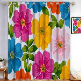 Generic Thermovorhang K&auml;lteschutz Bunte Blumen Blickdichte Vorh&auml;nge Mit &Ouml;sen 2Er Set H 175 X B 140 cm, Abdunkelnde Gardinen F&uuml;r Wohnzimmer & Schlafzimmer, Mis