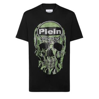 Philipp Plein Homme, Tops, Noir, Taille: M Jersey T-shirt Round Neck SS Strass Skull