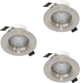 Eglo 3er Set LED Einbaustrahler Saliceto, dimmbare Deckenspots, Deckenstrahler flach rund, Aluminium in Silber, neutralwei&szlig;, &Oslash; 8,8 cm