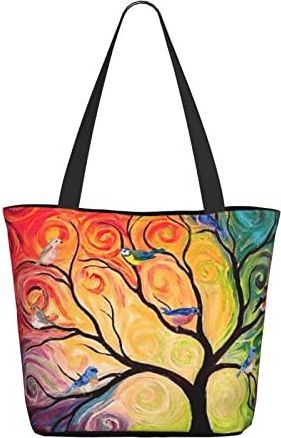 AOOEDM Sac &agrave; provisions color&eacute; pour femme avec arbre et oiseaux 33 x 28 x 19 cm. Le cadeau parfait pour la Saint-Valentin. Cest de la Saint-Valentin pour mam