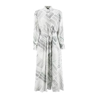 Kiton Femme, Robes, Gris, Taille: 40 FR Robe en Soie Imprimée Col Mandarin