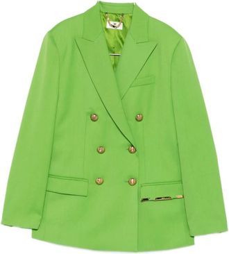 Elisabetta Franchi Femme, Vestes, Vert, Taille: 40 FR Veste en Laine Vierge avec Plaque Bijou