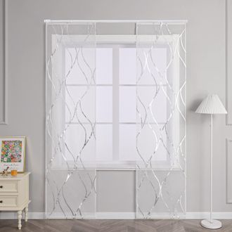 Joyswahl Schiebegardinen Voile Transparente Wellenmuster Schiebevorhang Gardinen mit Klettband Vorhang BxH 57x225cm Silber 2 Stück