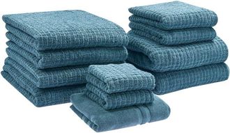 Beliani Badehandtuch Set mit Badematte 11-teilig Blau Baumwolle Frottee Handt&uuml;cher in verschiedenen Gr&ouml;&szlig;en Badteppich Bad Ausstattung Accessories