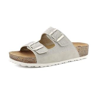 Inblu Femme Sandales &agrave; Double Bande avec Strass et Boucles r&eacute;glables, Semelle int&eacute;rieure en Cuir v&eacute;ritable, du 35 au 41 Glissante, Glace, 37 EU