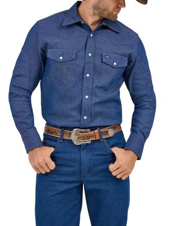 Wrangler Herren Westernhemd, Lange mouwen, met kliksluiting, vaste afwerking, voor het Werk Button down Shirts, Indigo, XL Lang EU