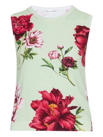 Oscar De La Renta haut sans manches à fleurs - Vert